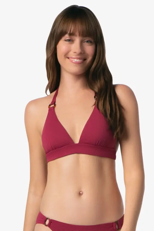 Helen Jon Tortoise Ring Banded Halter Top - Merlot Cora Texture
