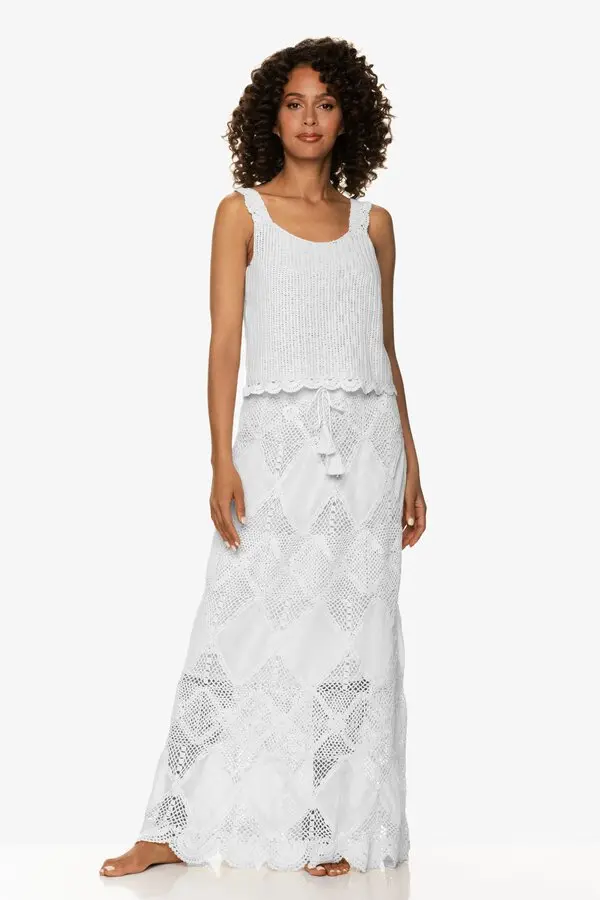 Helen Jon Scallop Crochet Maxi Skirt/bandeau Dress - White