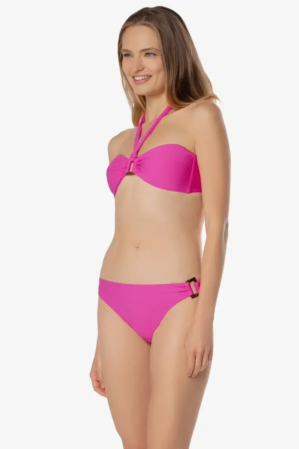 Helen Jon Asymmetrical Bikini Bottom With Tortoise Detail - Crinkle Textured Raspberry