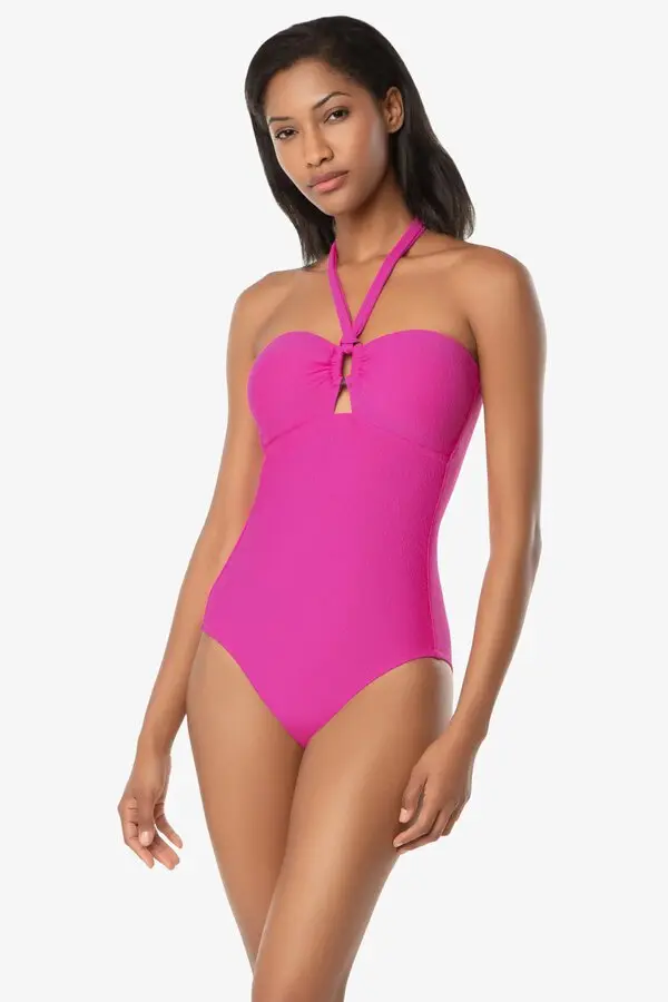 Helen Jon Tortoise Bandeau One-piece Swimsuit - Crinkle Textured Raspberry