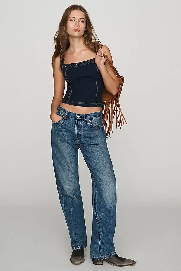 PILCRO Denim Grommet Tank Top