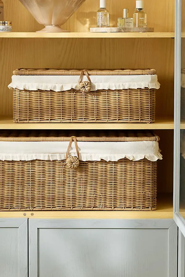Anthropologie Calista Skirted Faux Rattan Trunk - Natural