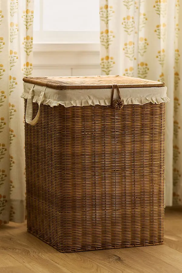 Anthropologie Calista Skirted Faux Rattan Hamper - Natural