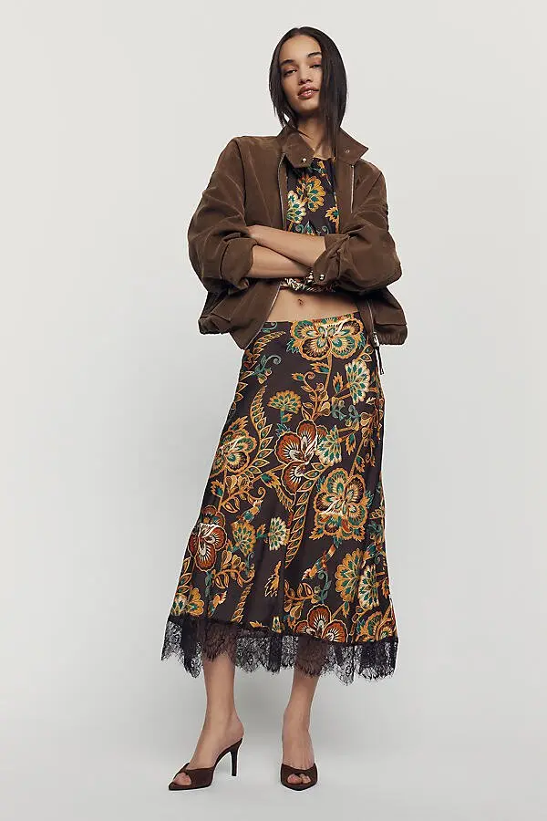 Farm Rio X Lace Trim Midi Skirt