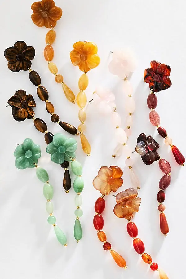 Anthropologie Floral Stone Drop Earrgs - Wine