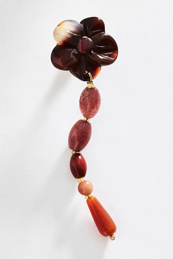 Anthropologie Floral Stone Drop Earrgs - Wine