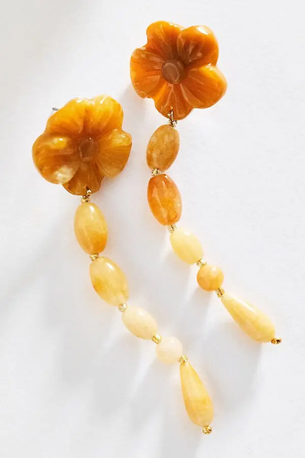Anthropologie Floral Stone Drop Earrgs - Yellow