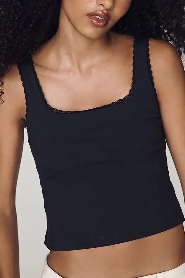 LYREBIRD Scalloped Scoop Tank Top - Black