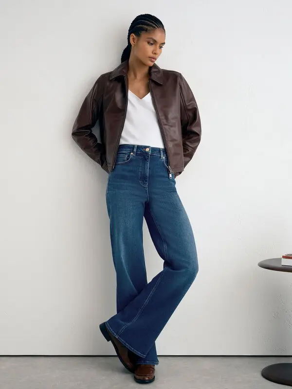 REISS Jas Cotton-modal Wide-leg Jeans - Mid Blue