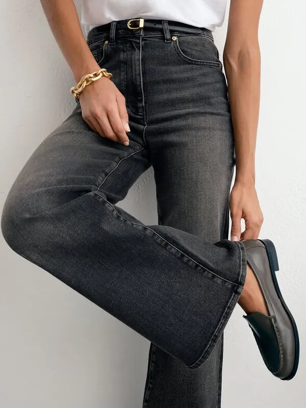 REISS Jas Cotton-modal Wide-leg Jeans - Washed Grey