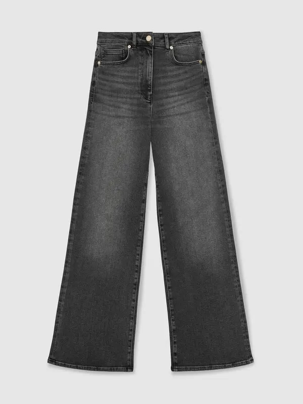 REISS Jas Cotton-modal Wide-leg Jeans - Washed Grey