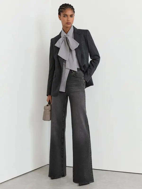 REISS Jas Cotton-modal Wide-leg Jeans - Washed Grey