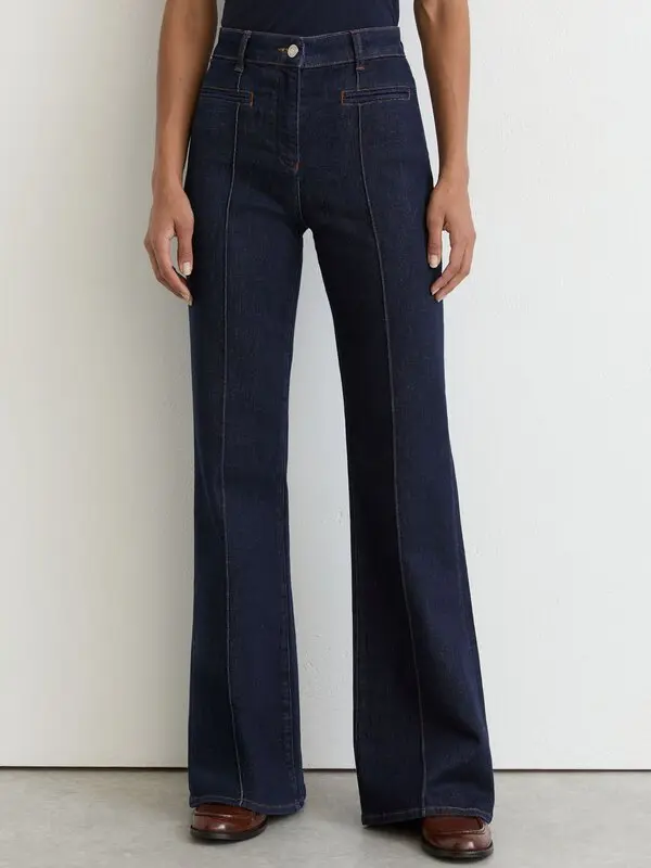 REISS Claude Pintuck Detail Flared Jeans - Dark Blue
