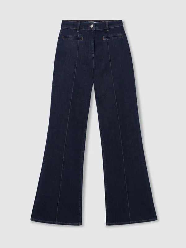 REISS Claude Pintuck Detail Flared Jeans - Dark Blue
