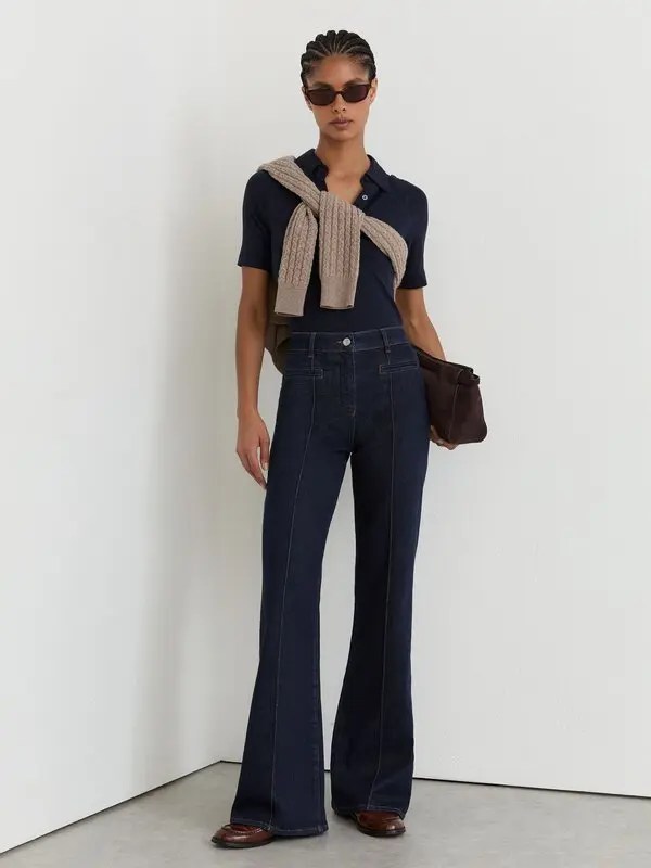REISS Claude Pintuck Detail Flared Jeans - Dark Blue