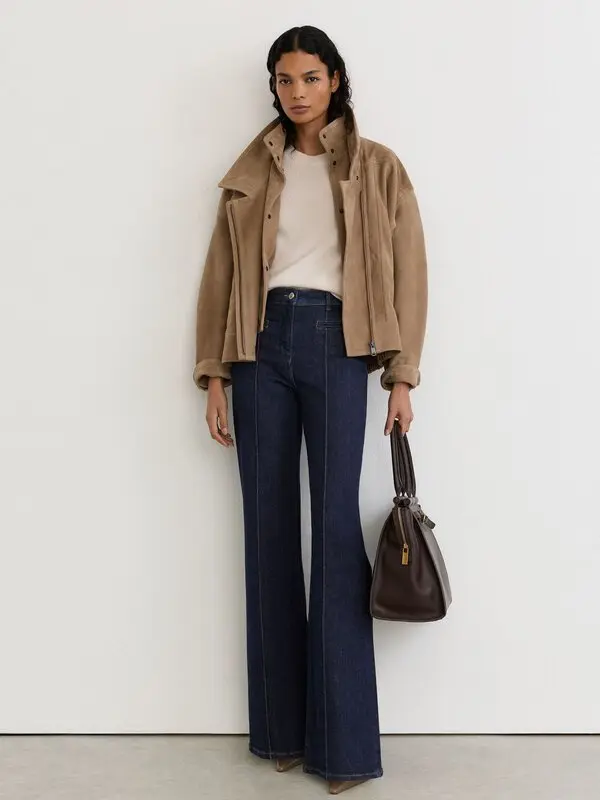 REISS Claude Pintuck Detail Flared Jeans - Dark Blue