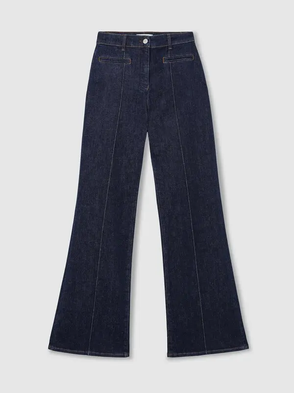 REISS Claude Pintuck Detail Flared Jeans - Dark Blue
