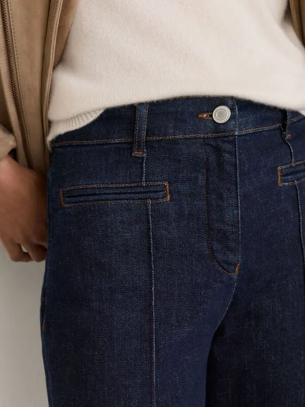 REISS Claude Pintuck Detail Flared Jeans - Dark Blue
