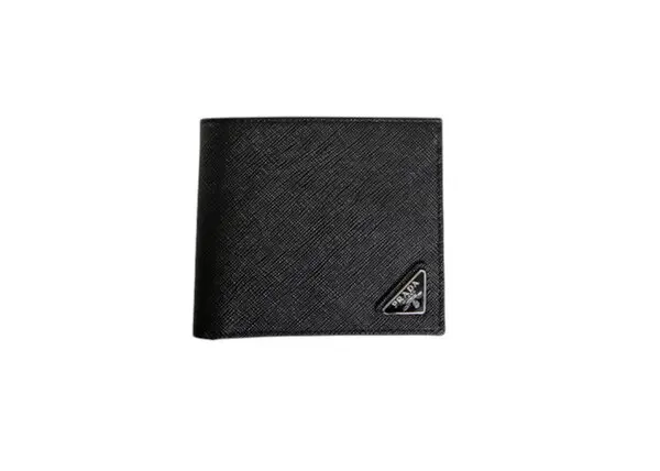 Prada Saffiano Leather With Metal Triangle Logo Plaque Wallet