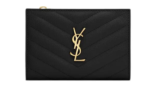 Saint Laurent Cassandre Matelasse Fragments In Grain De Poudre Leather Bifold Wallet - Black