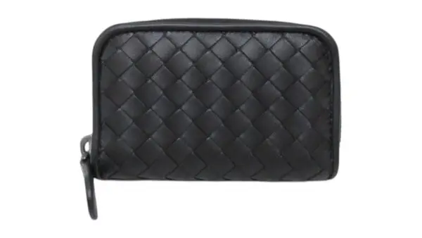 Bottega Veneta Intrecciato Zipper Coin Purse Wallet - Black