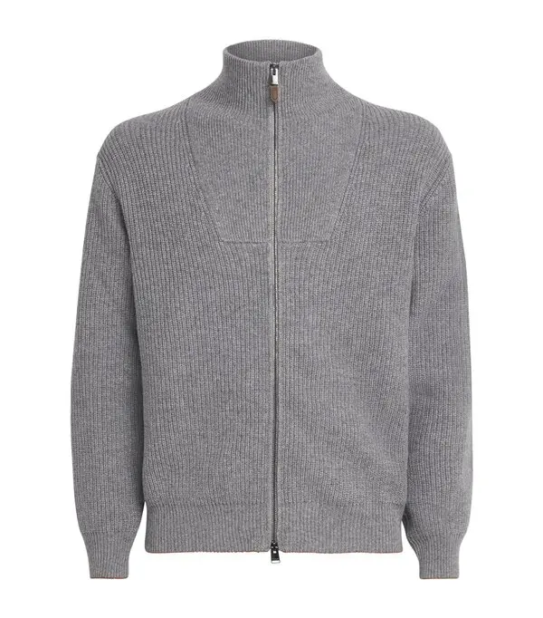 Canali Wool-cashmere High-neck Zip-up Cardigan