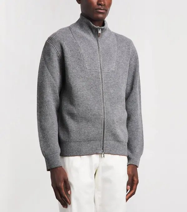 Canali Wool-cashmere High-neck Zip-up Cardigan
