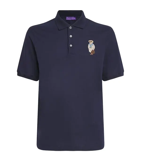 Ralph Lauren Purple Label Cotton-cashmere Polo Bear Polo Shirt - Navy