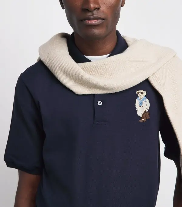 Ralph Lauren Purple Label Cotton-cashmere Polo Bear Polo Shirt - Navy