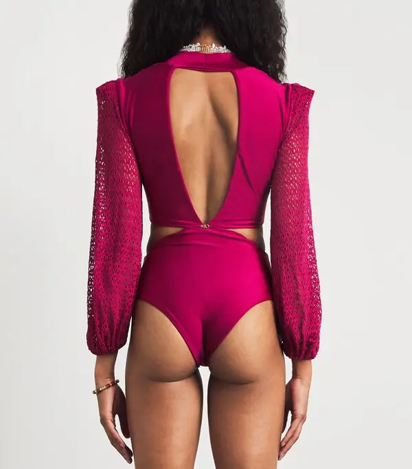PatBO Crochet-trim Plunge-neck Bodysuit