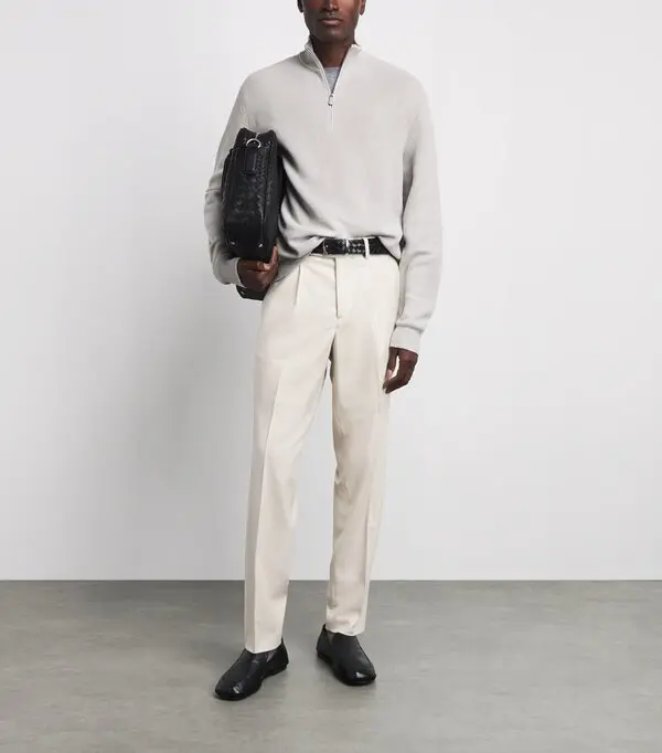 Ralph Lauren Purple Label Stretch-silk-cotton Quarter-zip Sweater