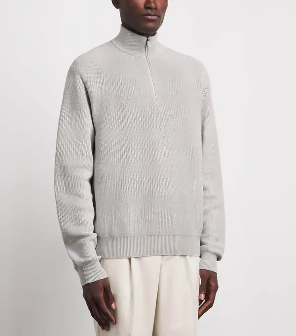 Ralph Lauren Purple Label Stretch-silk-cotton Quarter-zip Sweater