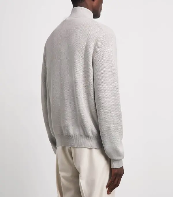 Ralph Lauren Purple Label Stretch-silk-cotton Quarter-zip Sweater