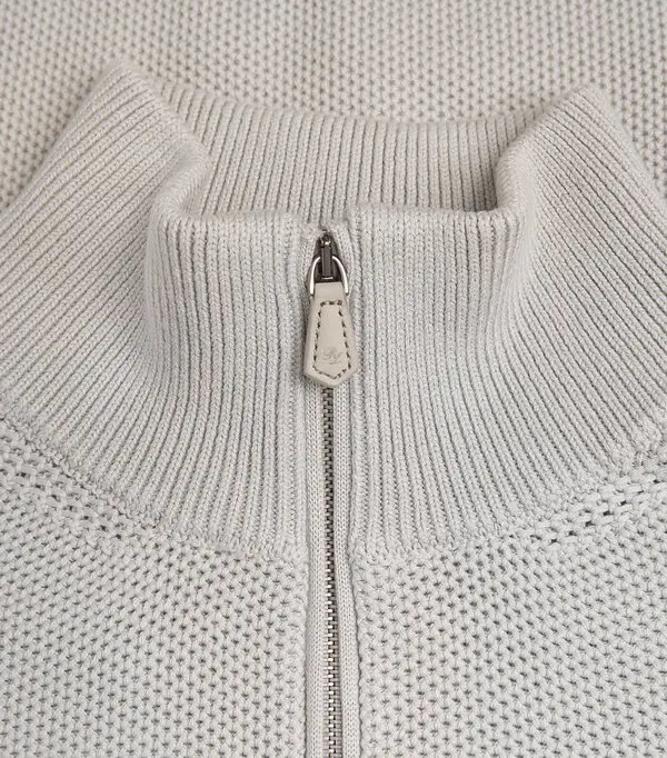 Ralph Lauren Purple Label Stretch-silk-cotton Quarter-zip Sweater