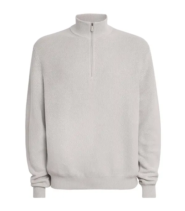 Ralph Lauren Purple Label Stretch-silk Cotton Quarter-zip Sweater - Grey