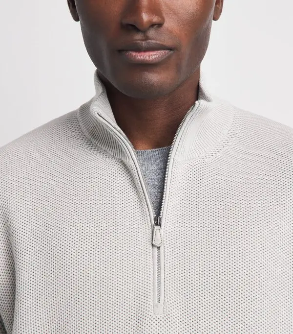 Ralph Lauren Purple Label Stretch-silk Cotton Quarter-zip Sweater - Grey