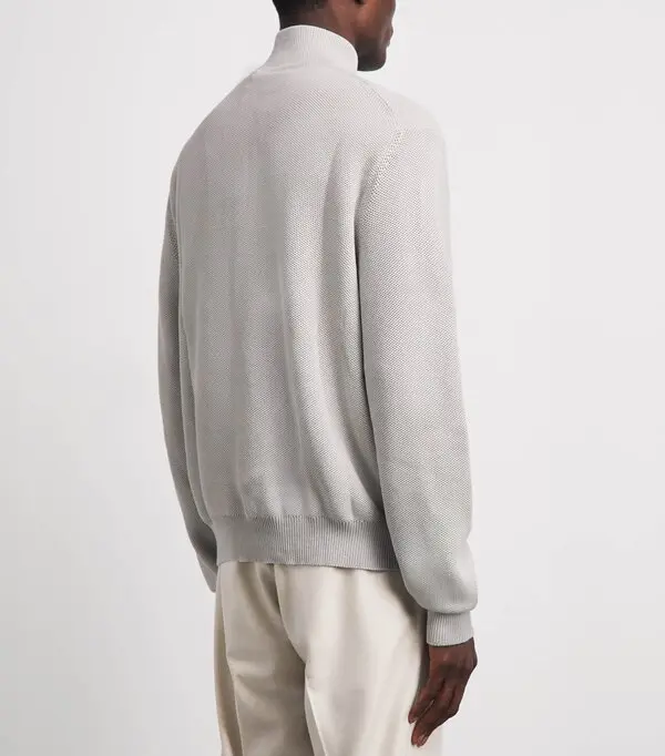 Ralph Lauren Purple Label Stretch-silk Cotton Quarter-zip Sweater - Grey