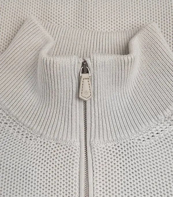 Ralph Lauren Purple Label Stretch-silk Cotton Quarter-zip Sweater - Grey