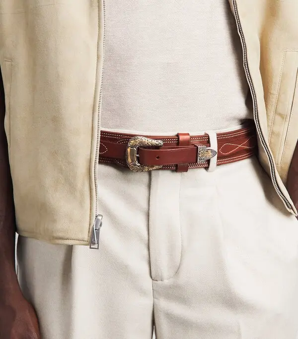 Ralph Lauren Purple Label Engraved Leather Western Belt