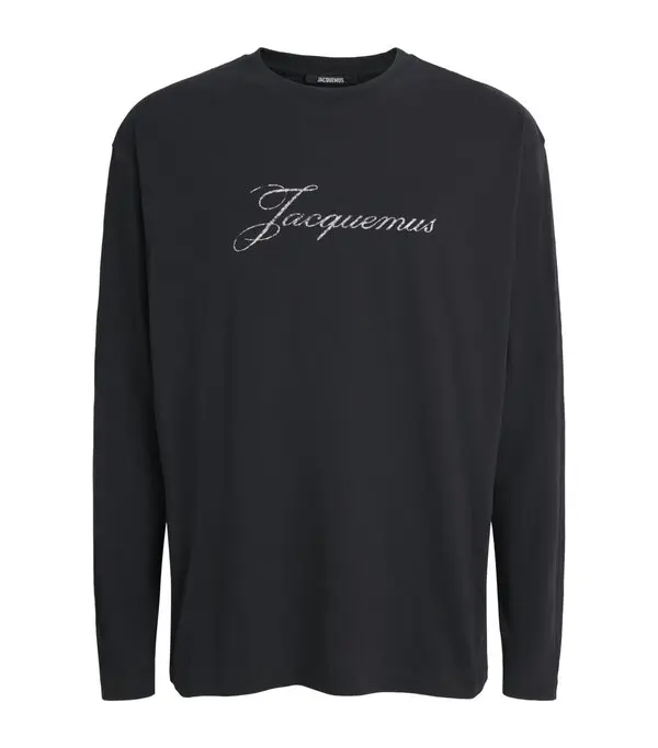 Jacquemus Cotton-hemp Logo Long-sleeve T-shirt - Black