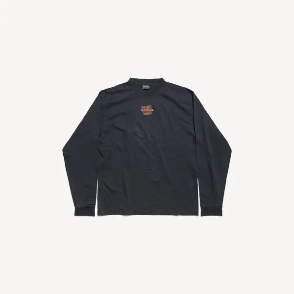 Balenciaga Taped Back Long Sleeve Medium Fit T-shirt - Black