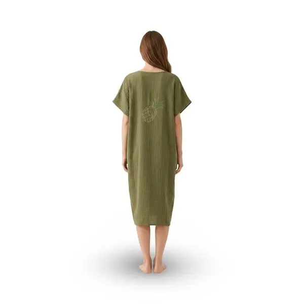 CASA DUNIYA Olive Cotton Pineapple Embroidery Soleil Swimsuit Cover-up - Green