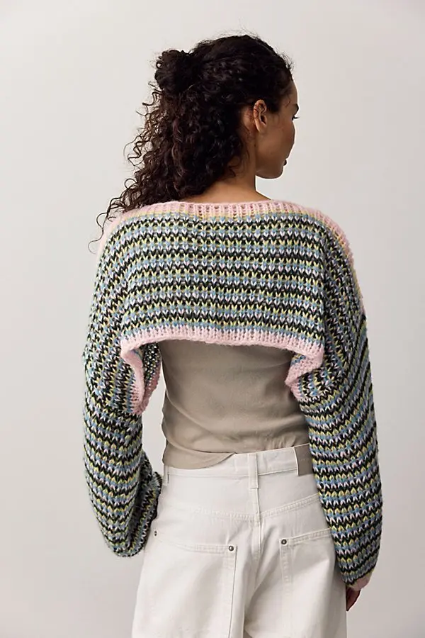 Free People Whimsy Bolero Striped Knit Cropped Sweater - Candy Combo