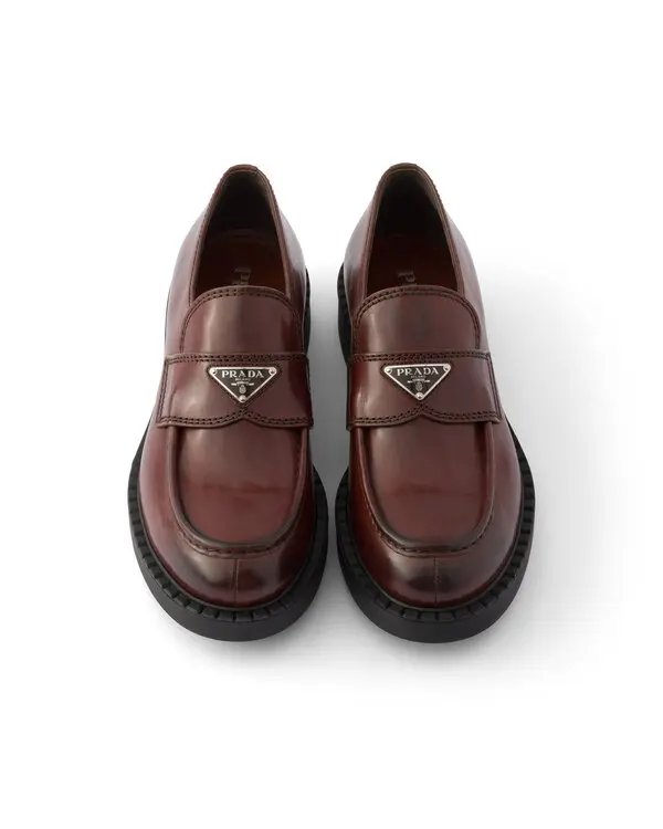 Prada Chocolate Aged Leather Loafers