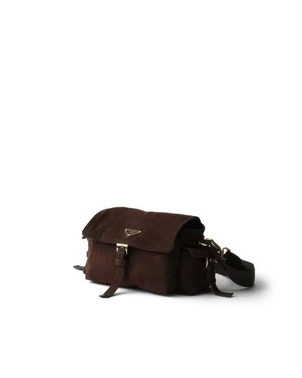 Prada Medium Suede Shoulder Bag With Flap - Brown