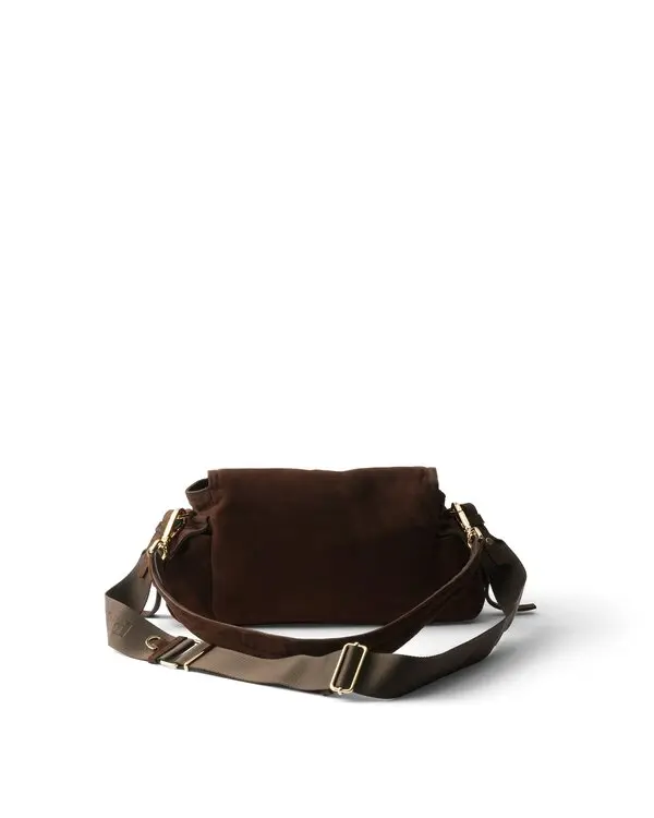 Prada Medium Suede Shoulder Bag With Flap - Brown