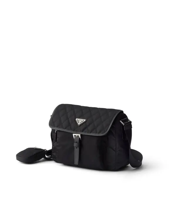 Prada Medium Quilted Re-nylon Shoulder Bag With Saffiano Leather Trim