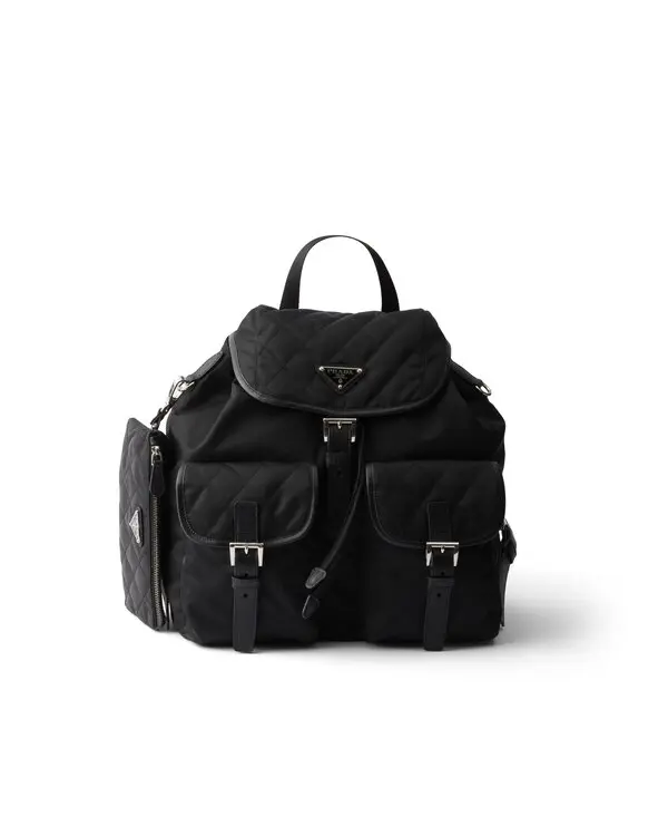 Prada Medium Quilted Re-nylon Backpack With Saffiano Leather Trim - Black