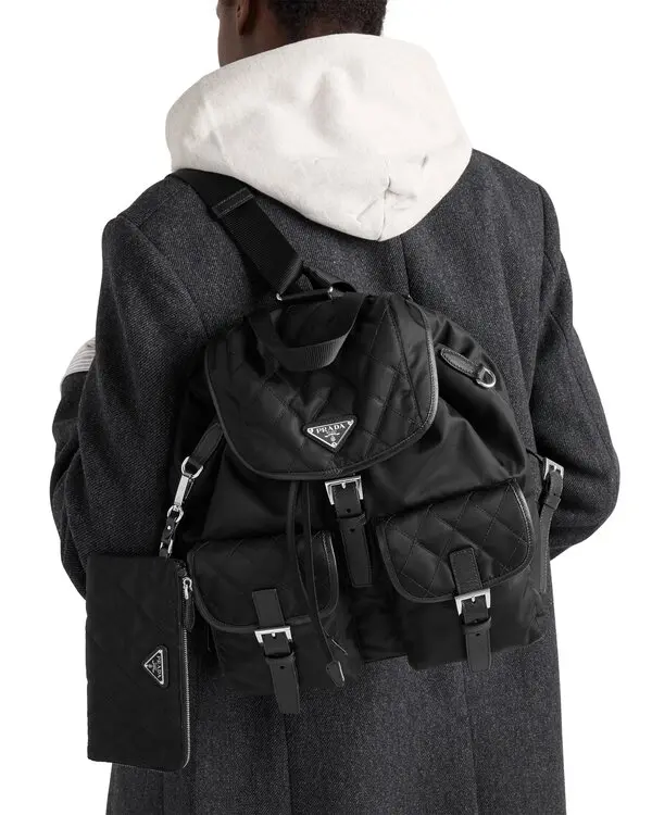 Prada Medium Quilted Re-nylon Backpack With Saffiano Leather Trim - Black