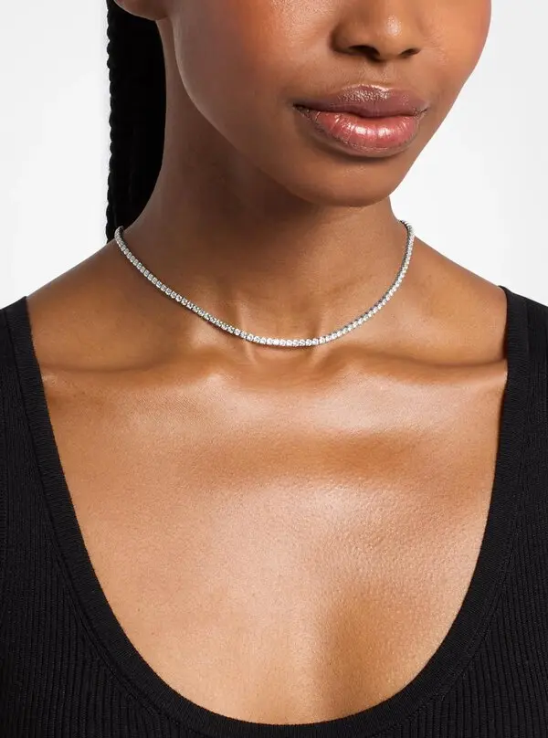 Michael Kors Pavé Tennis Necklace - Silver